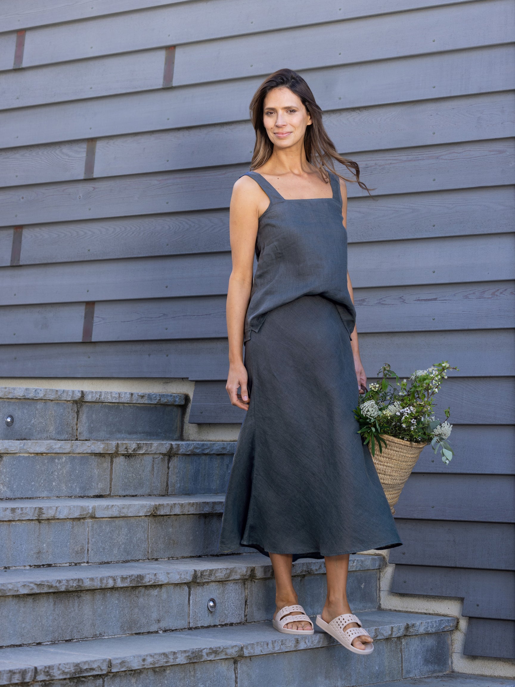 Amalfi Linen Singlet Top in Ink | Wallace Cotton