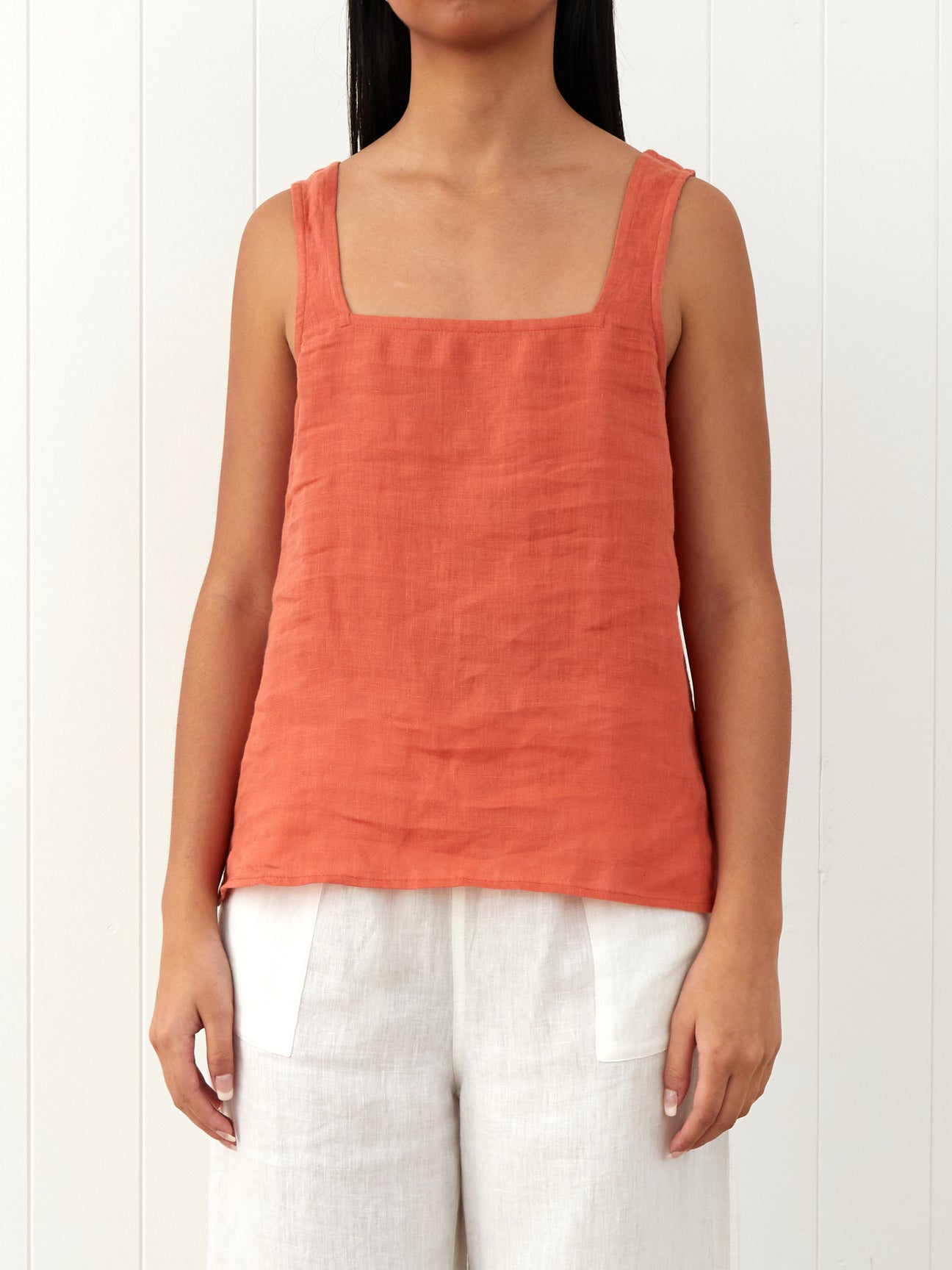 Amalfi Linen Singlet Top in Sunset
