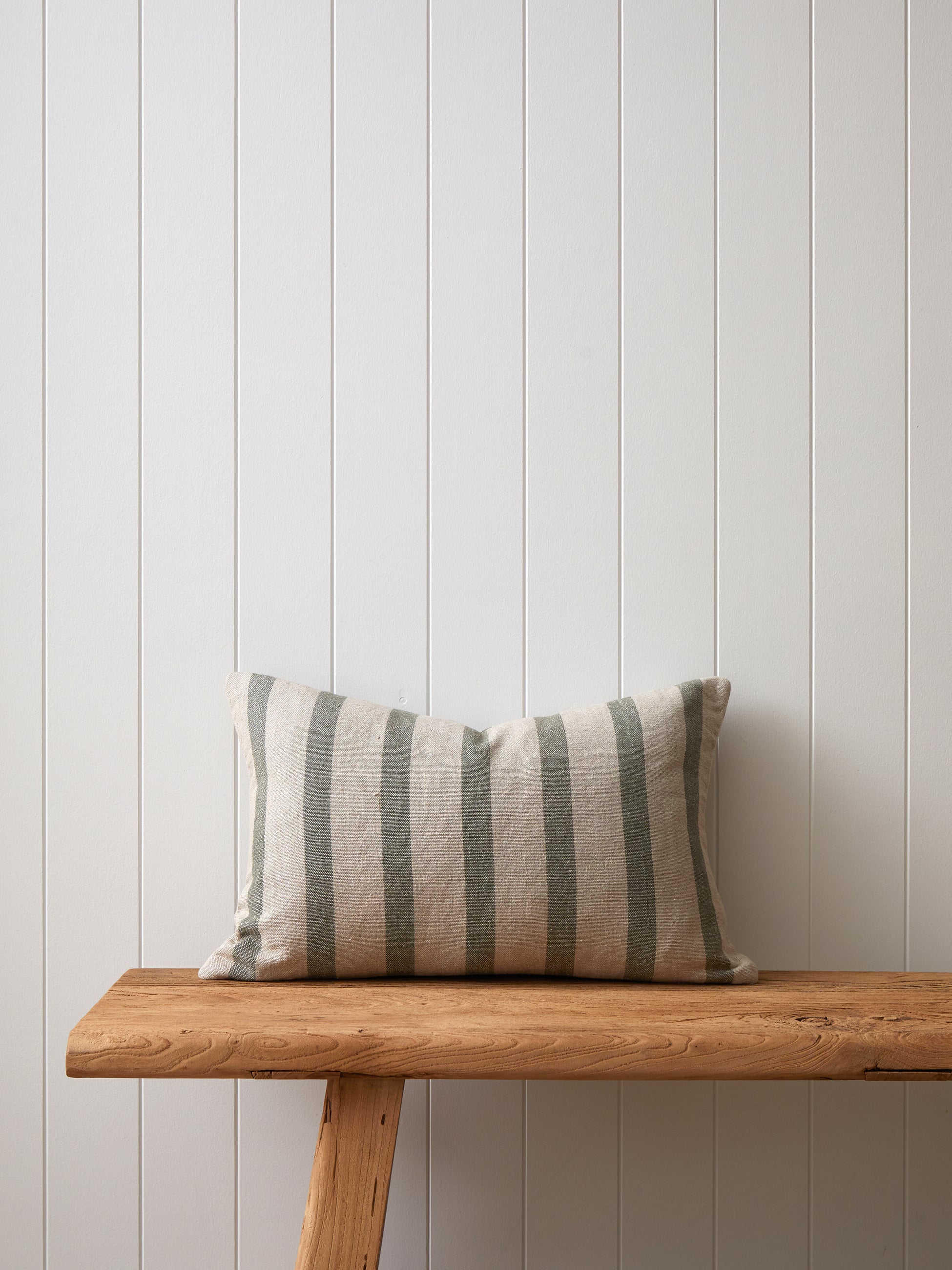 Barcelona Rectangle Cushion Cover in Olive Stripe | Wallace Cotton