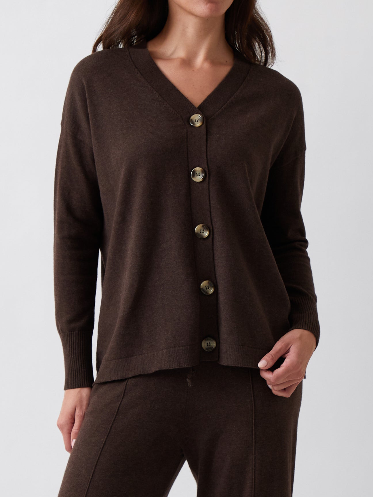 Cotton Cashmere Cardi in Cocoa