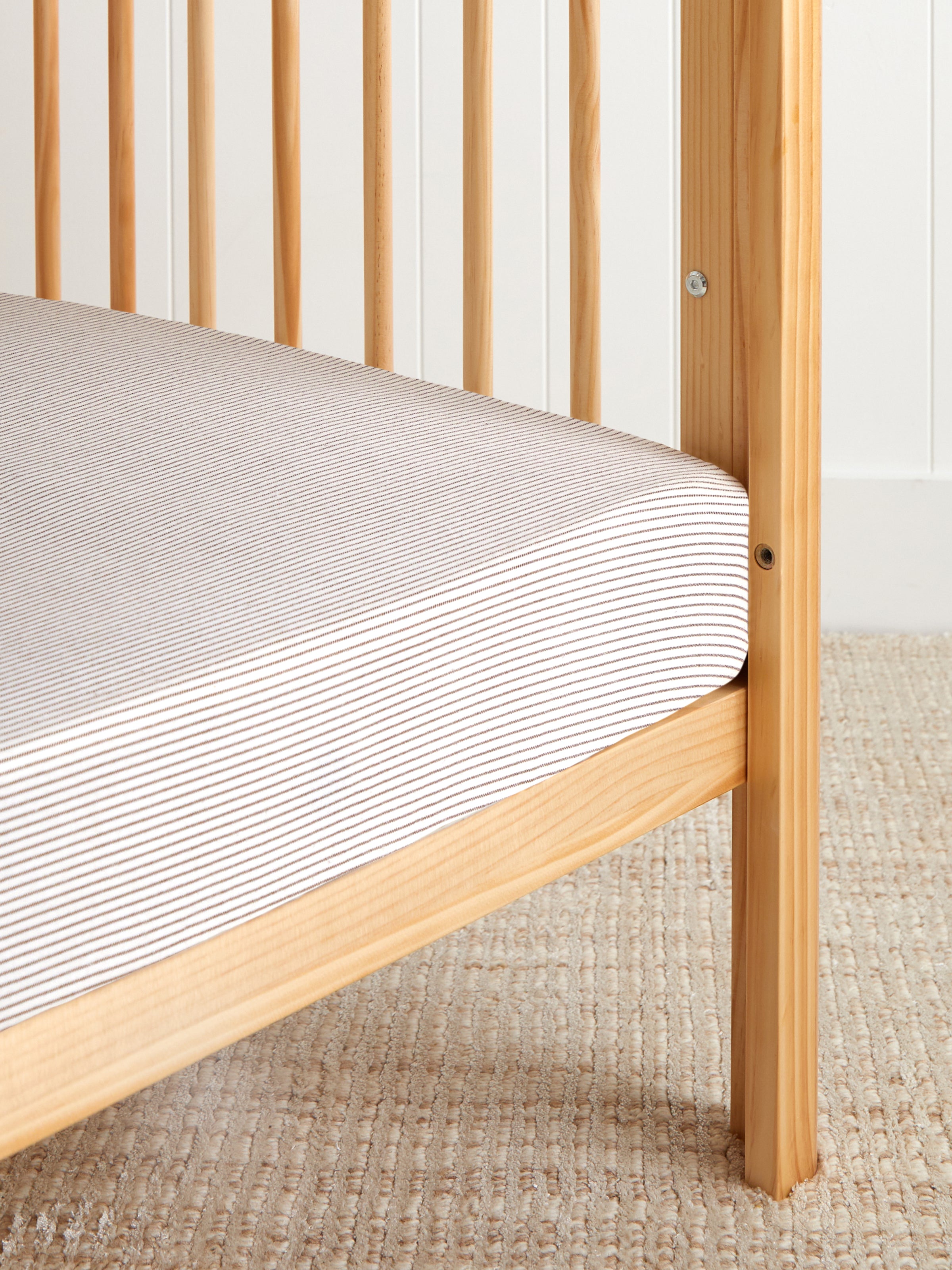Pinnacle Flannel Cot Fitted Sheet in Cocoa Stripe | Wallace Cotton